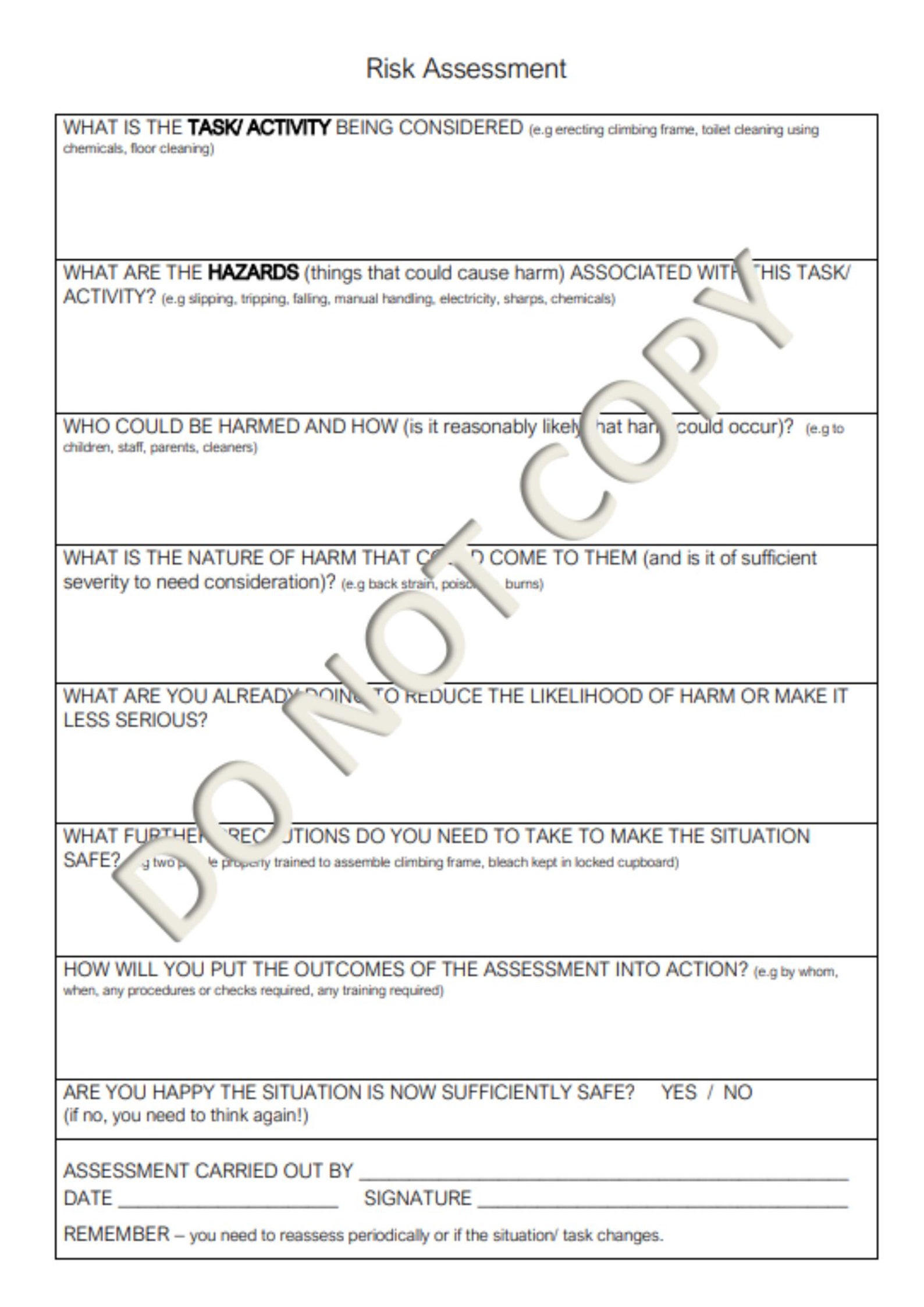 Risk Assessment, Printable, Form, Daycare, Editable, Childcare ...