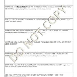 Risk Assessment, Printable, Form, Daycare, Editable, Childcare ...