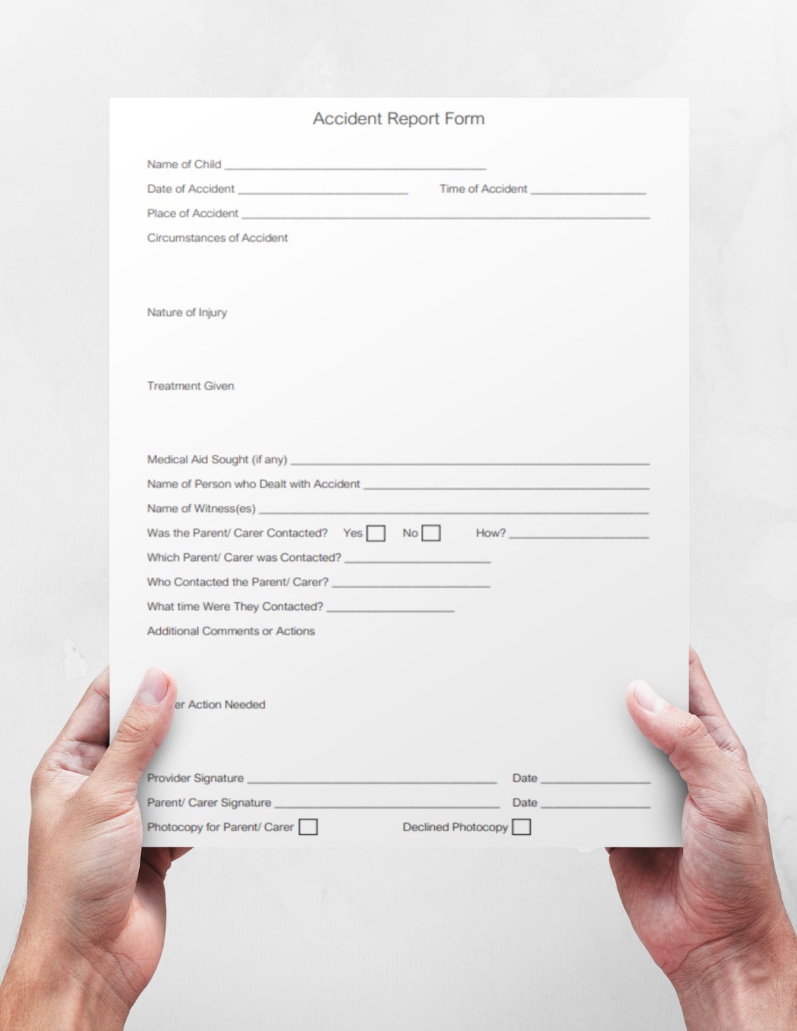 Accident Report Form, Printable, Form, Daycare, Editable, Childcare ...