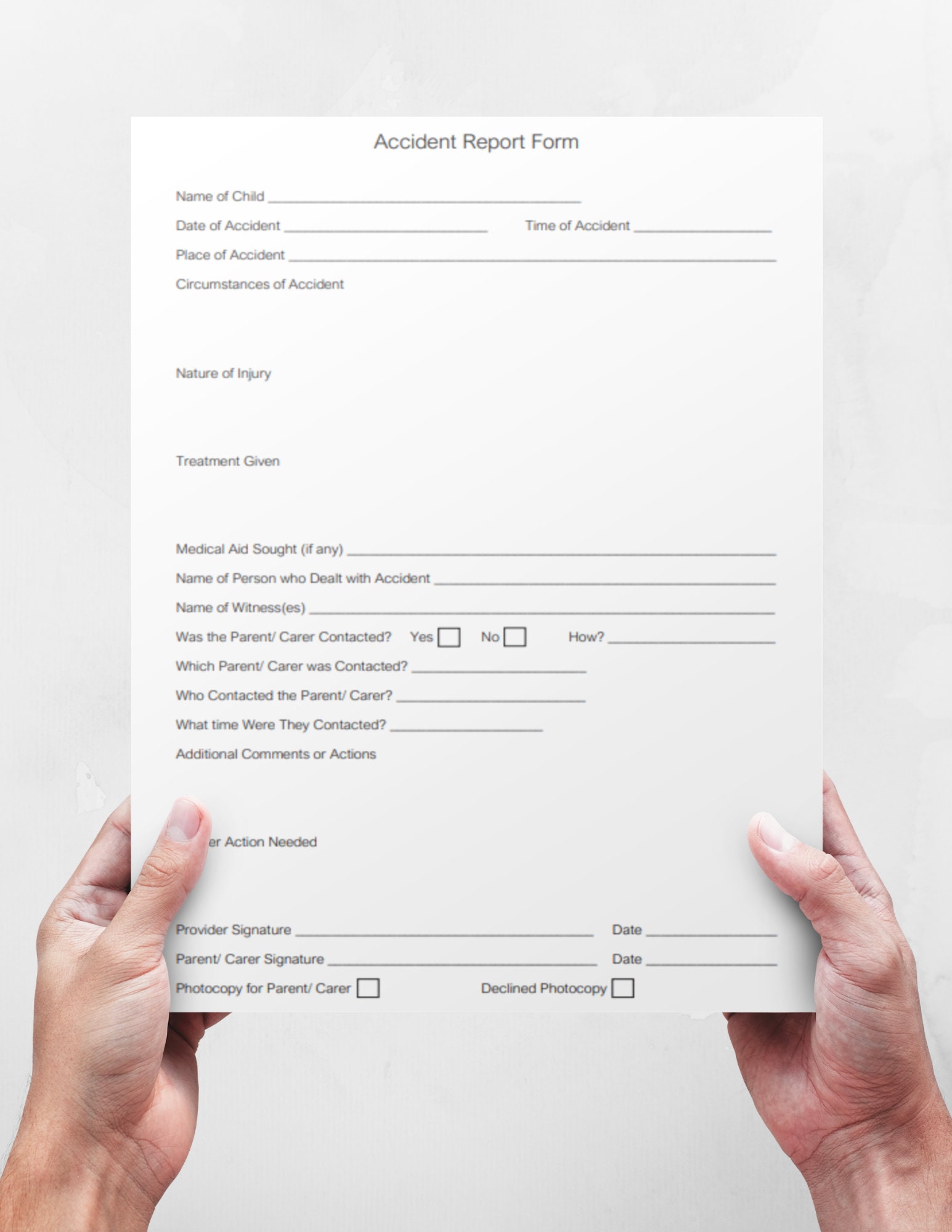Accident Report Form, Printable, Form, Daycare, Editable, Childcare ...