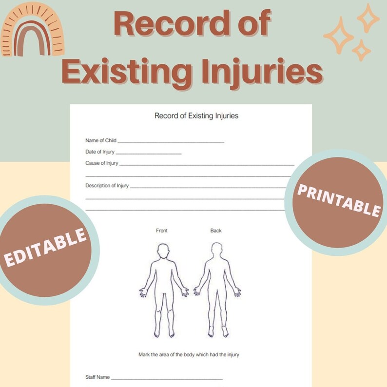 Childcare Injury Form: Editable Printable for Daycare (download) - Etsy
