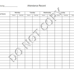 Attendance Record, Printable, Form, Daycare, Editable, Childcare ...
