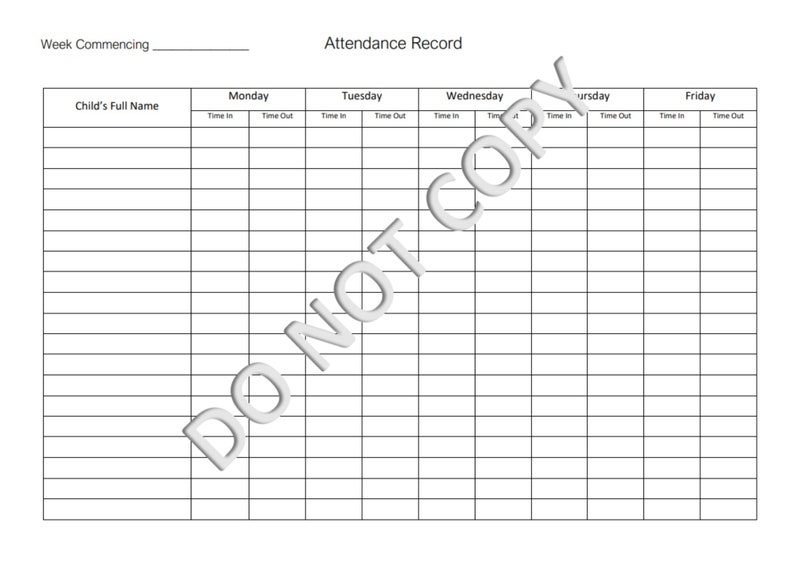 Attendance Record, Printable, Form, Daycare, Editable, Childcare ...