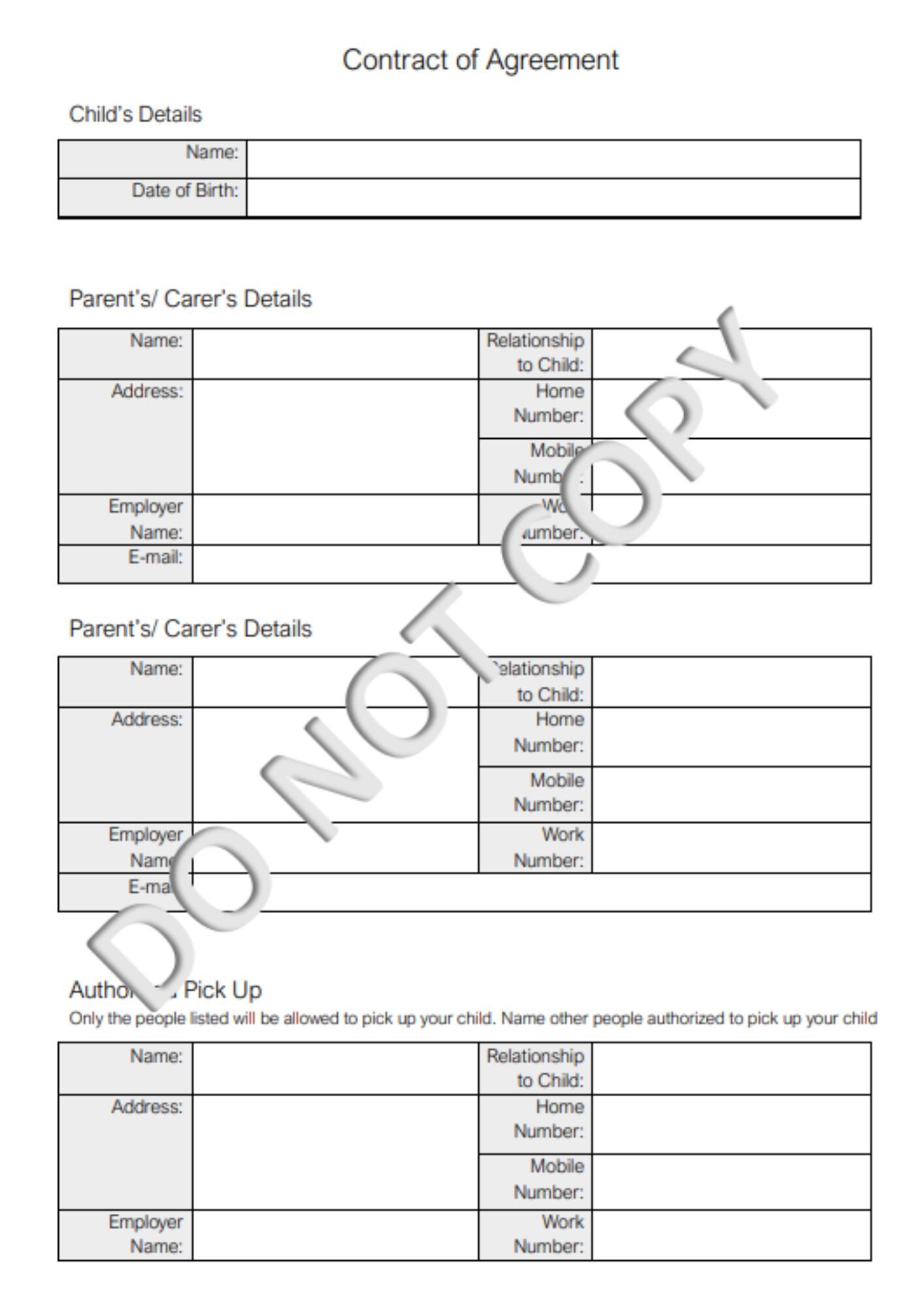 Contract of Agreement, Printable, Form, Daycare, Editable, Childcare ...