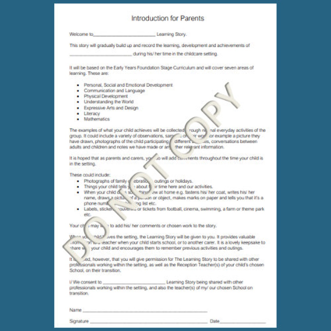 Learning Journey Story, Printable, Form, Daycare, Editable, Childcare ...