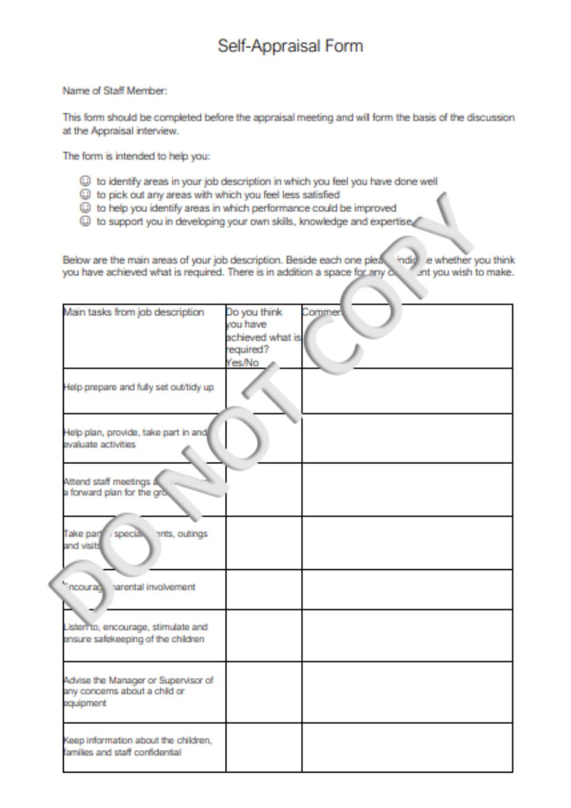 Staff Appraisal Form, Printable, Form, Daycare, Editable, Childcare ...