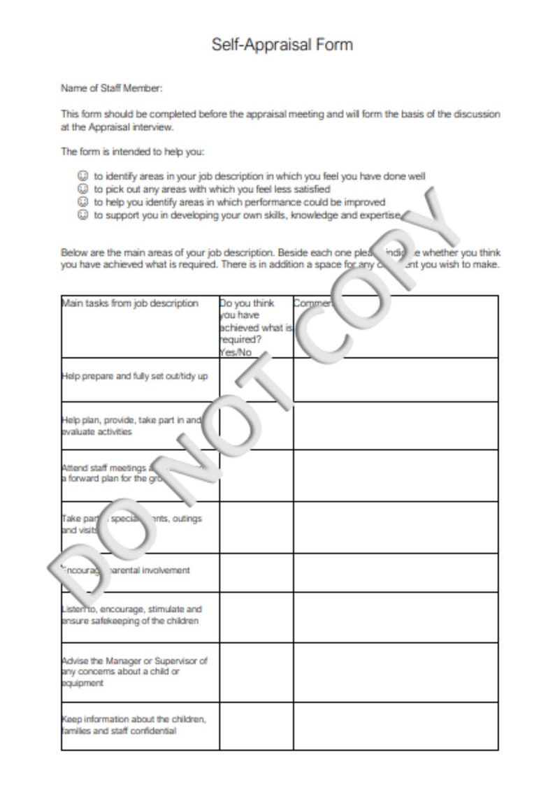 Staff Appraisal Form, Printable, Form, Daycare, Editable, Childcare ...