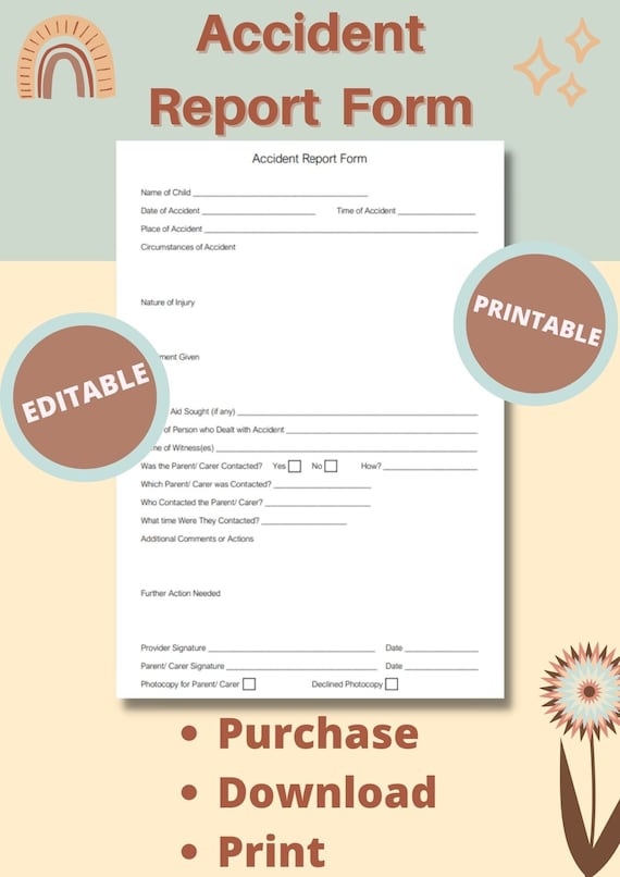 Accident Report Form Printable Form Daycare Editable - Etsy