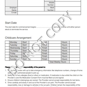 Contract of Agreement, Printable, Form, Daycare, Editable, Childcare ...