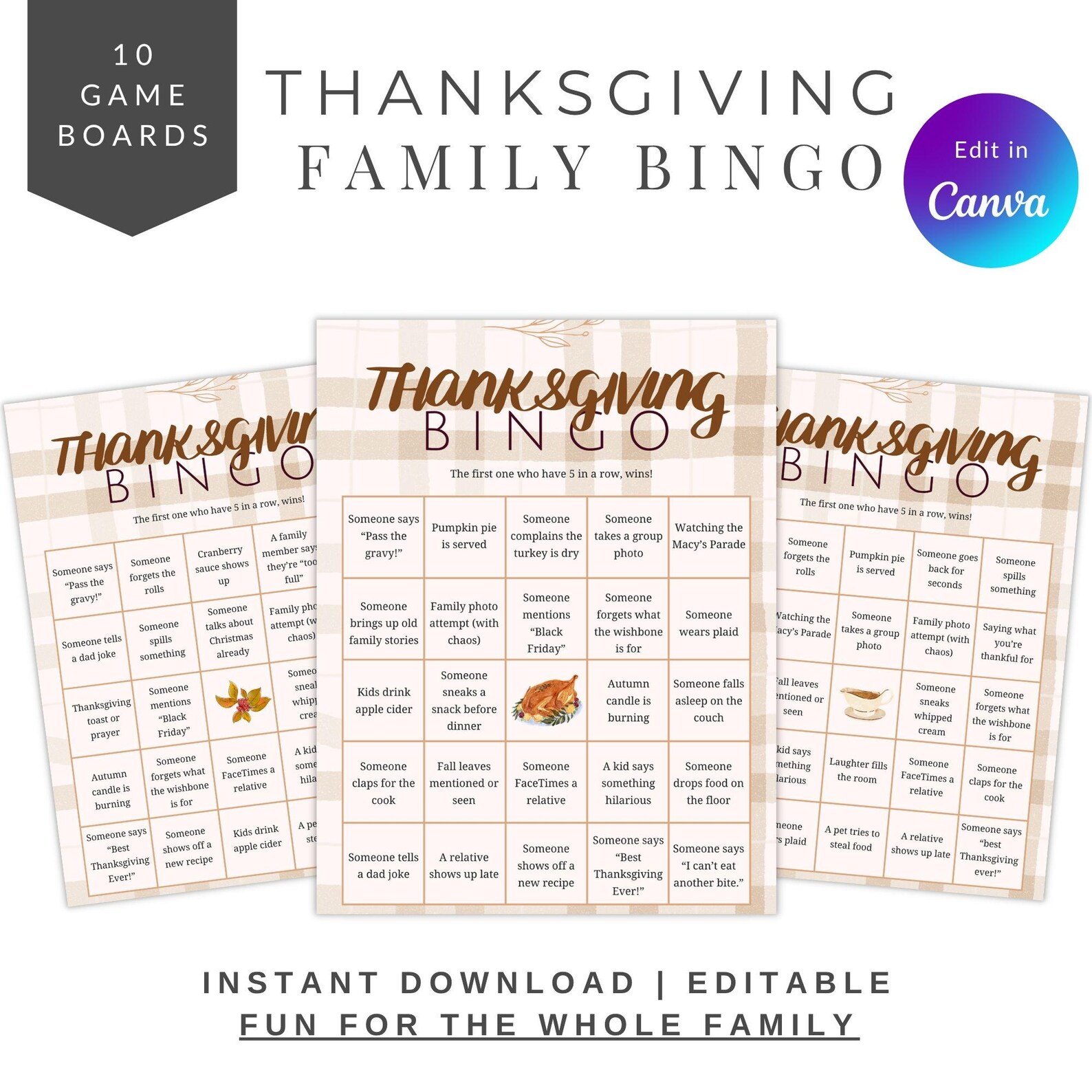 Thanksgiving Bingo Game Printable | Family Thanksgiving Activity ...