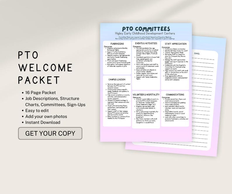 Editable PTO Welcome Packet | Printable PTA Intro Packet | School ...