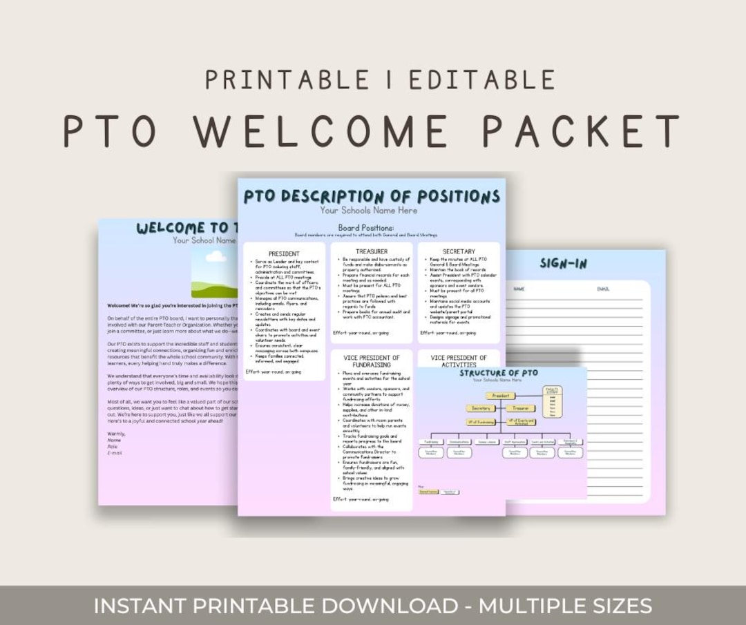 Editable PTO Welcome Packet | School Parent Group Template (canva ...