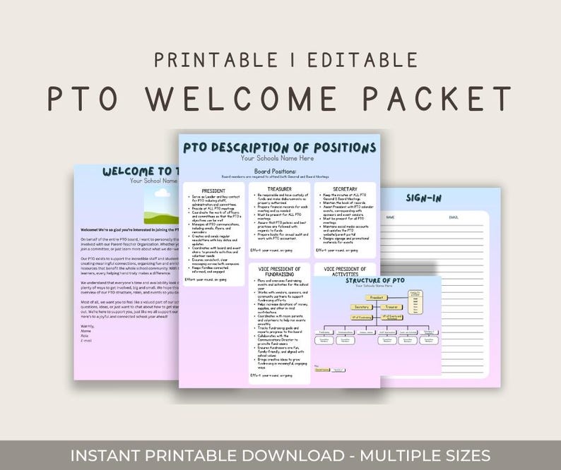 Editable PTO Welcome Packet | Printable PTA Intro Packet | School ...