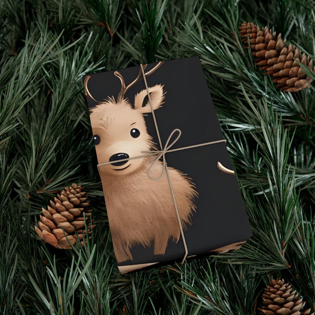 Cozy Christmas Wrapping Paper Cute Furry Reindeer Design Eco Friendly ...