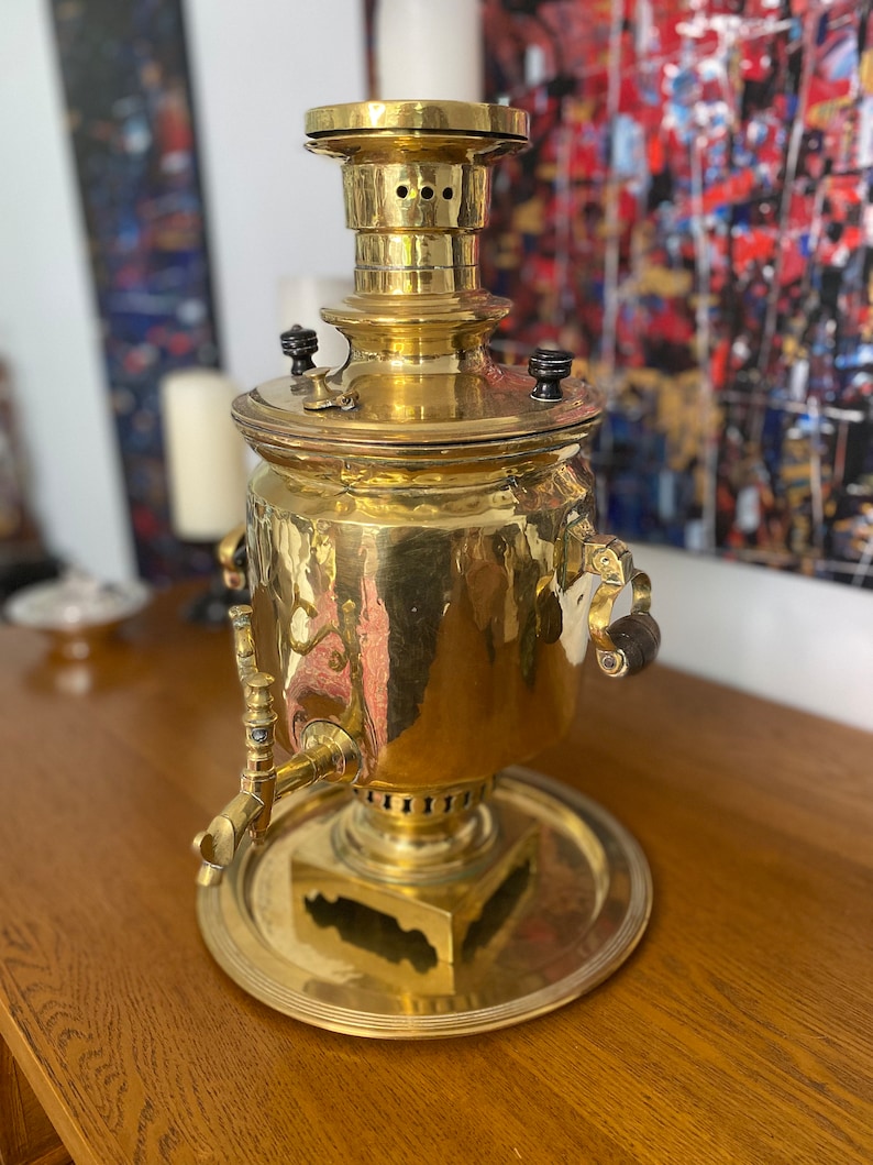 Large Antique Russian Brass Samovar Stamped | Antique Russian Brass ...