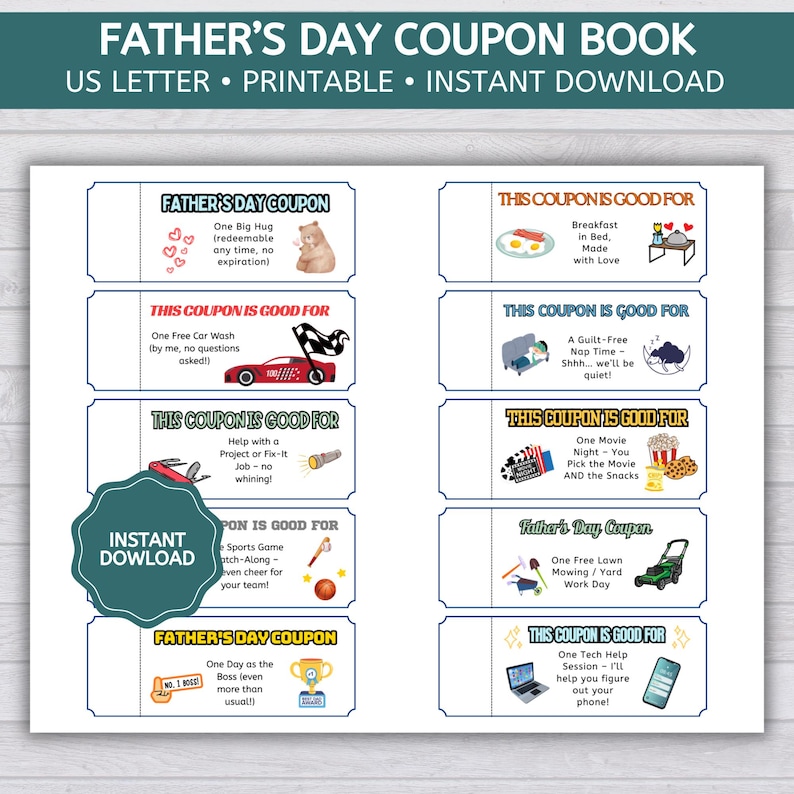 Father's Day Coupon Book, Coupons for Dad, Father's Day Gift, Gift From ...