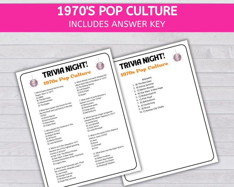 Trivia by Decade, Pop Culture Trivia, Pub Trivia, Printable PDF - Etsy