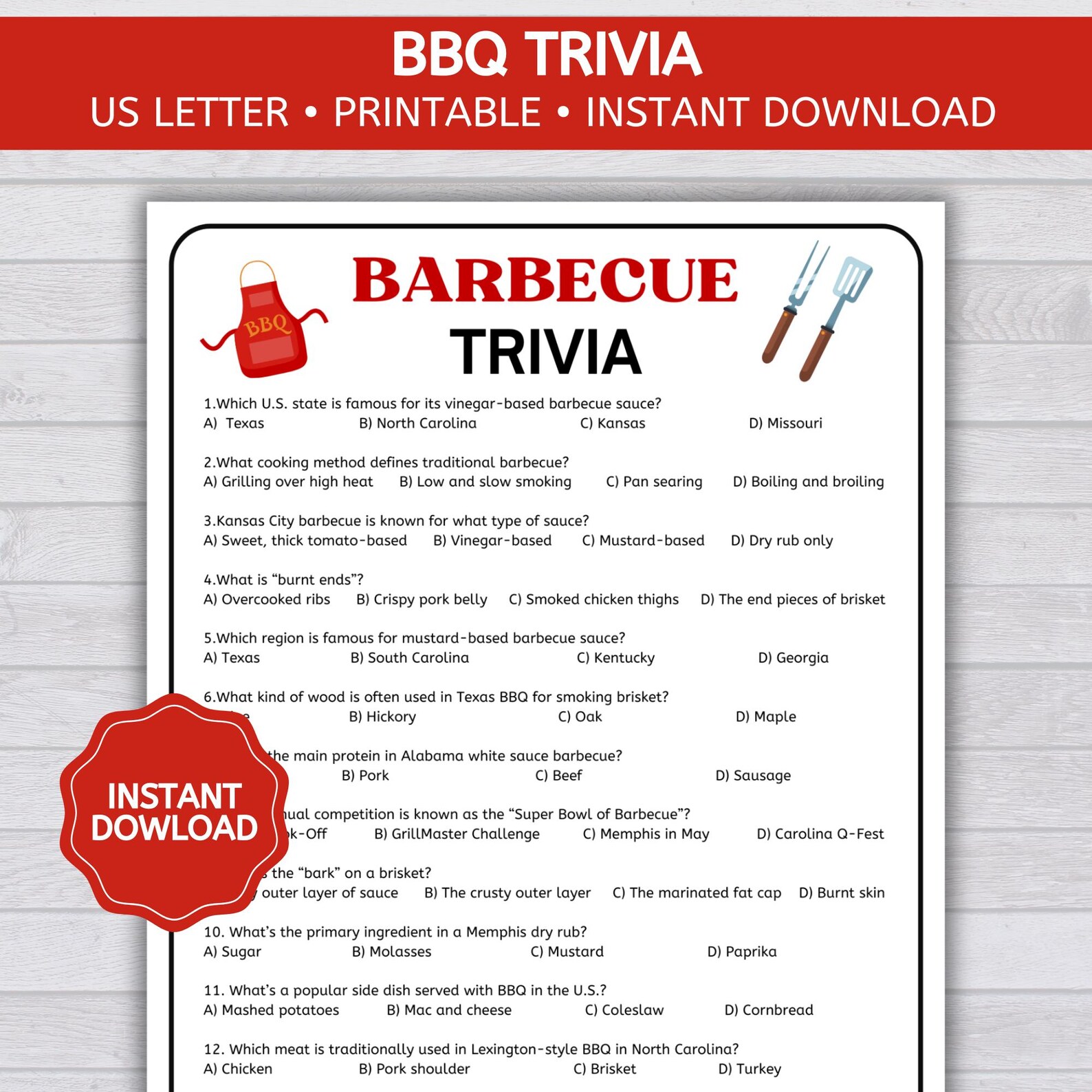 BBQ Trivia, Barbecue Game, Summer BBQ Quiz, Summer Party Game, Barbecue ...