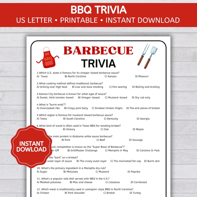 BBQ Trivia, Barbecue Game, Summer BBQ Quiz, Summer Party Game, Barbecue ...