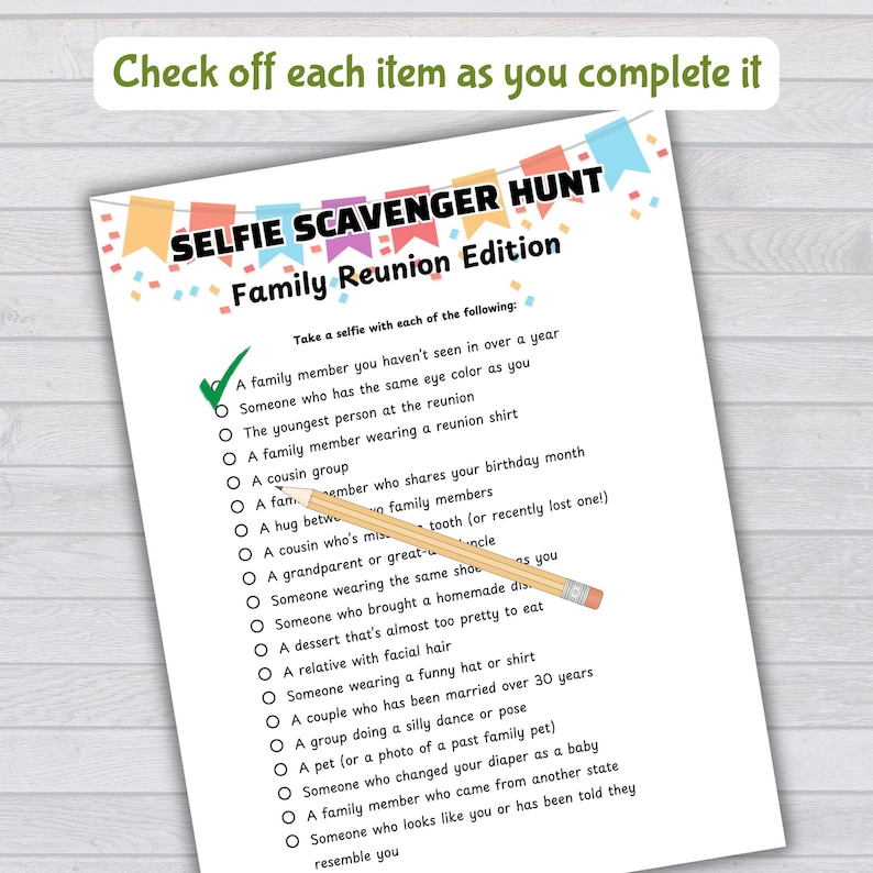 Family Reunion Selfie Scavenger Hunt, Family Reunion Party Game, Family ...