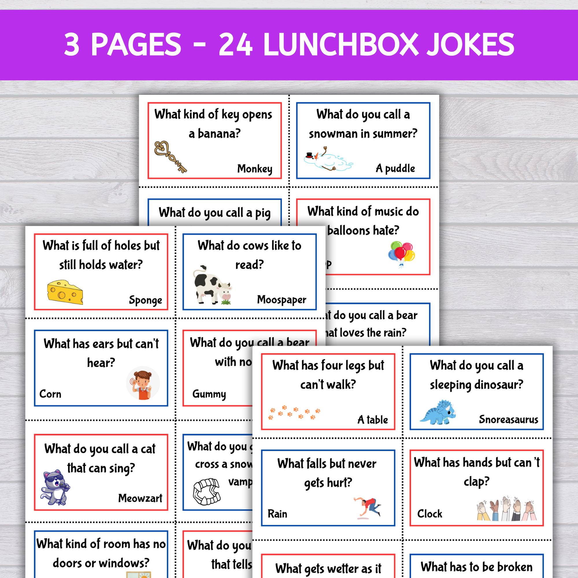 Kids Lunchbox Jokes, Lunch Box Notes for Kids, School Jokes, Classroom ...