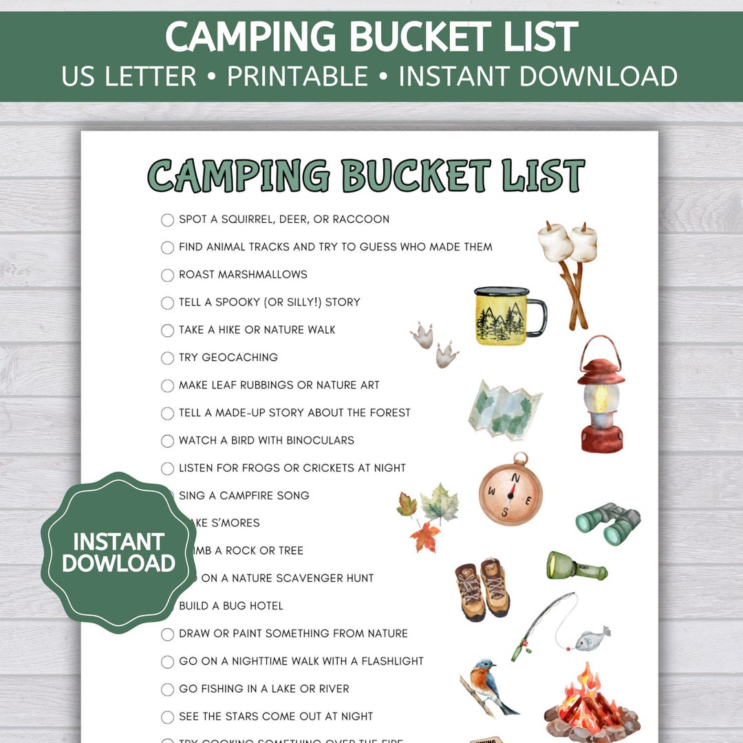 Camping Bucket List for Kids, Summer Bucket List, Camping Checklist ...
