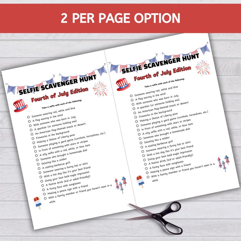 Fourth of July Selfie Scavenger Hunt, July 4th Party Game, Independence ...