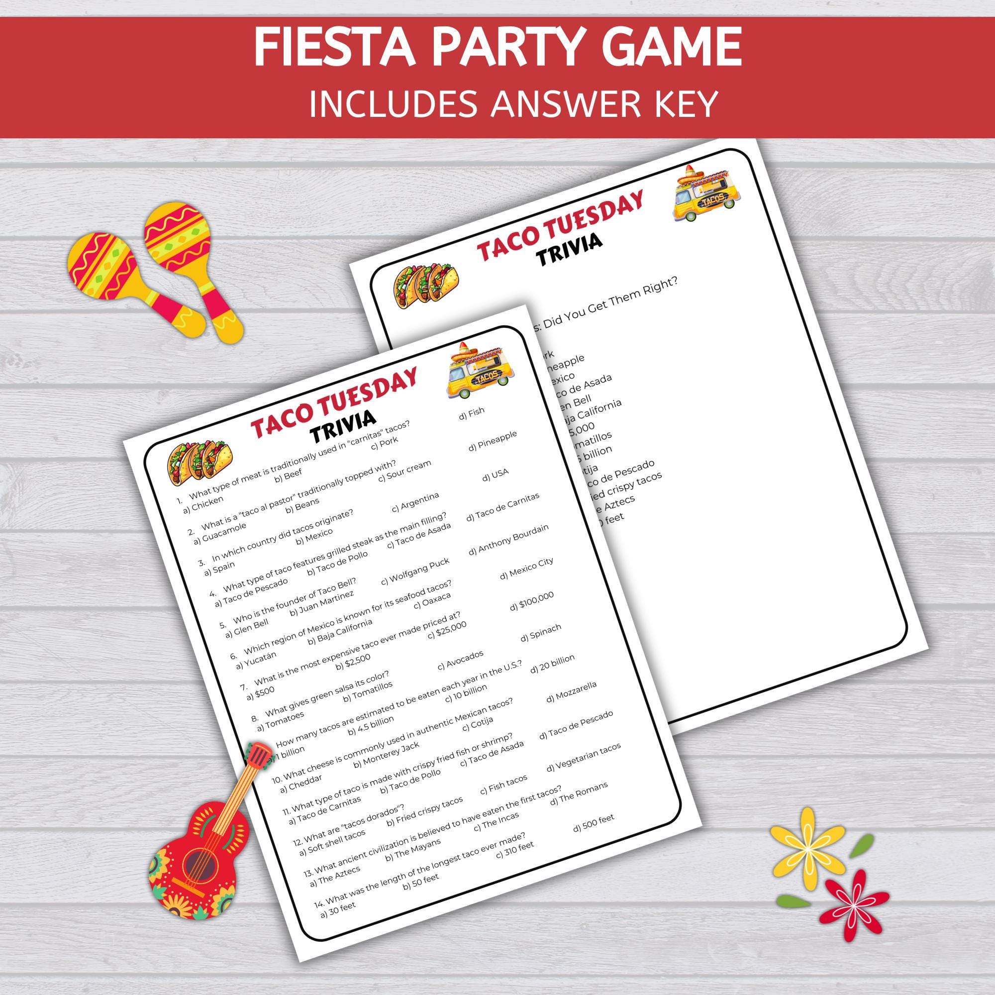 Taco Tuesday Trivia Game, Cinco De Mayo Quiz, Fiesta Party Game for ...