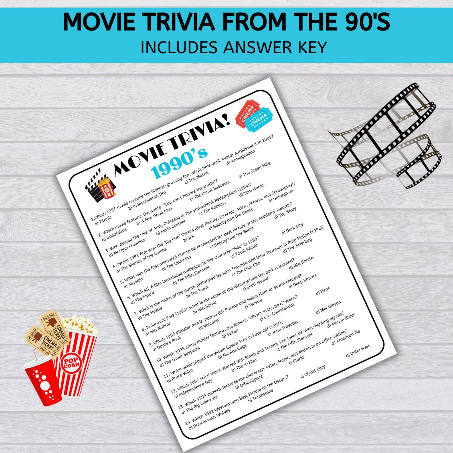 1990's Movie Trivia Game, 90s Trivia, Game Night, Born in the 90's ...