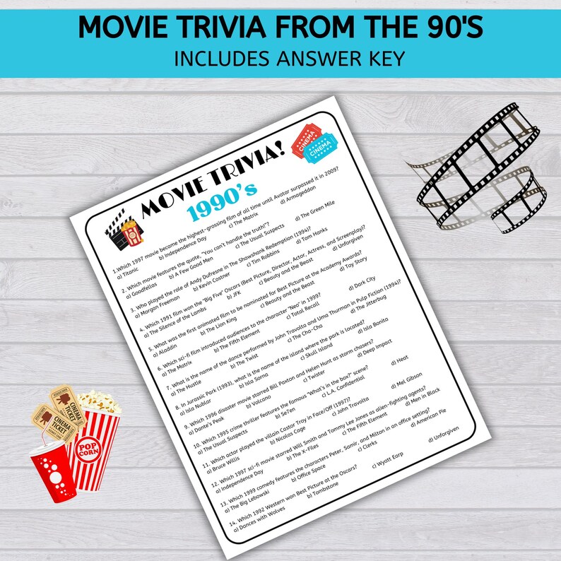1990's Movie Trivia Game, 90s Trivia, Game Night, Born in the 90's ...