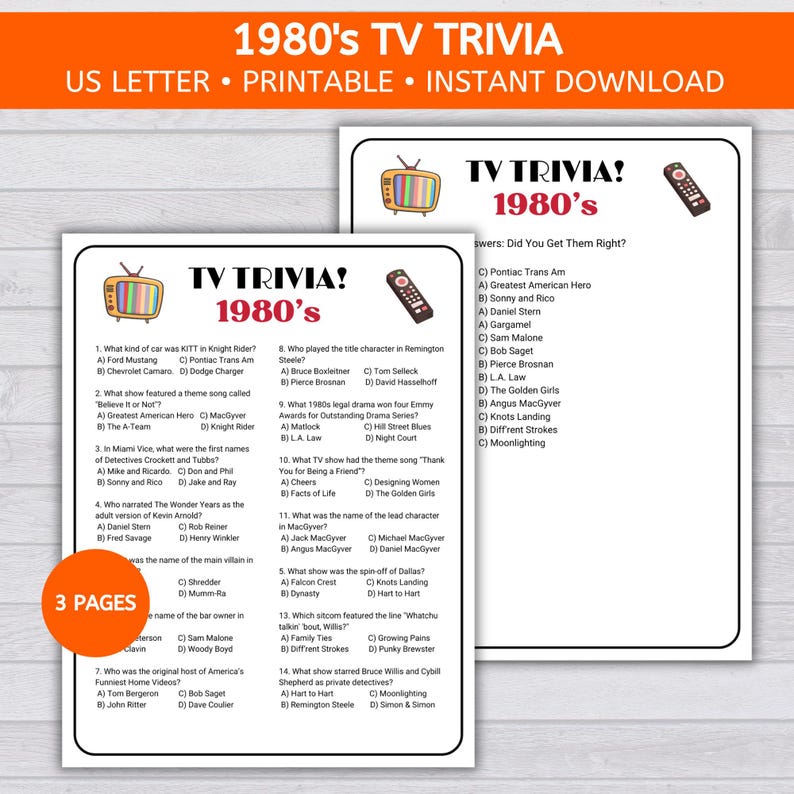 1980's TV Trivia Game, 80s Trivia, Game Night, Television Trivia, 1980 ...