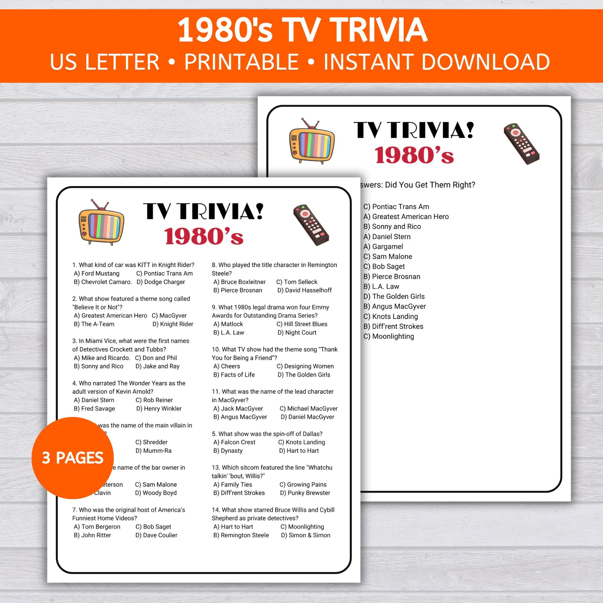 1980's TV Trivia Game, 80s Trivia, Game Night, Television Trivia, 1980 ...