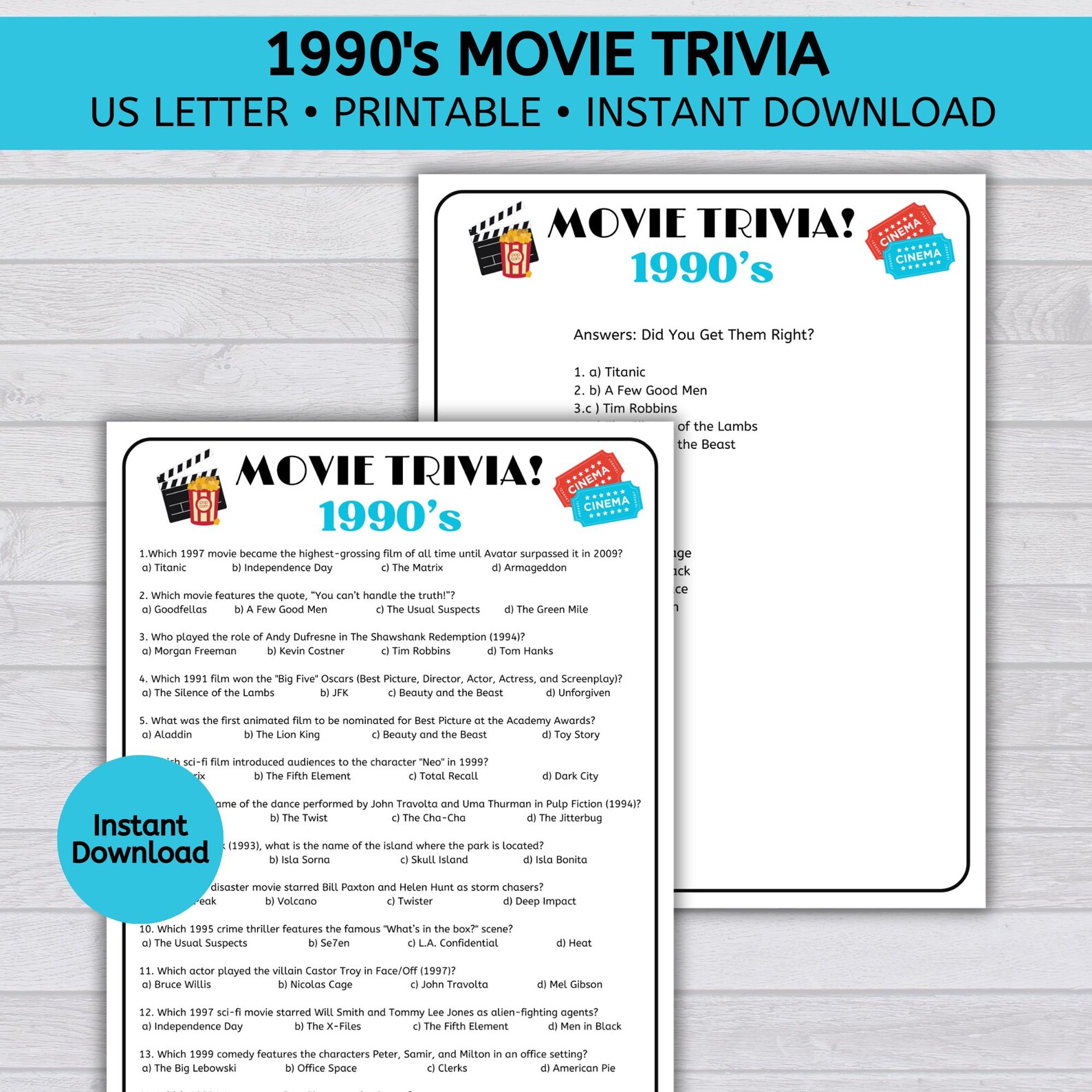 1990's Movie Trivia Game, 90s Trivia, Game Night, Born in the 90's ...