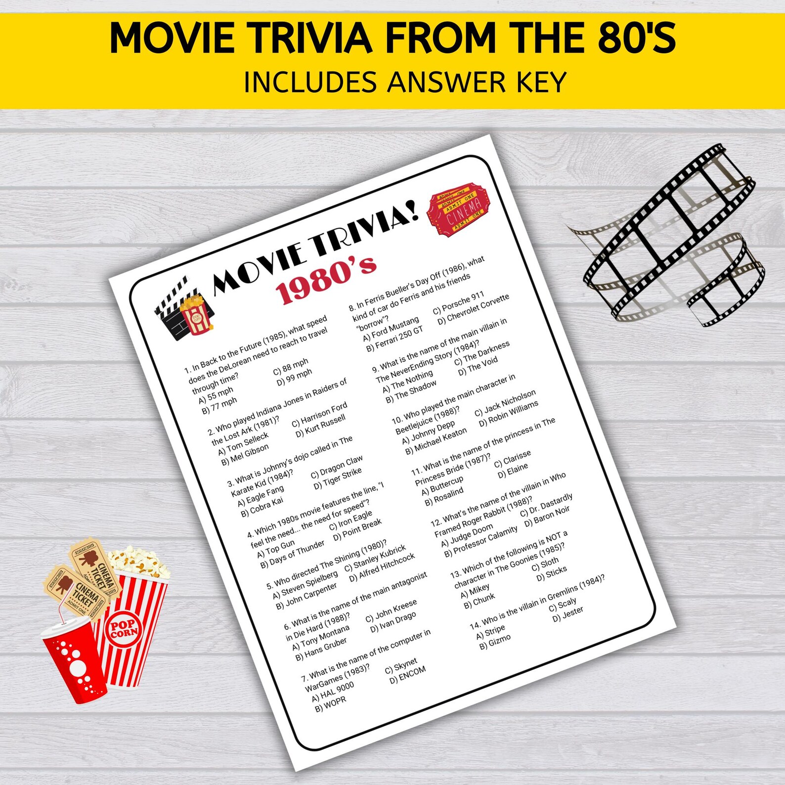 1980's Movie Trivia Game, 80s Trivia, Game Night, 1980's Birthday Game ...