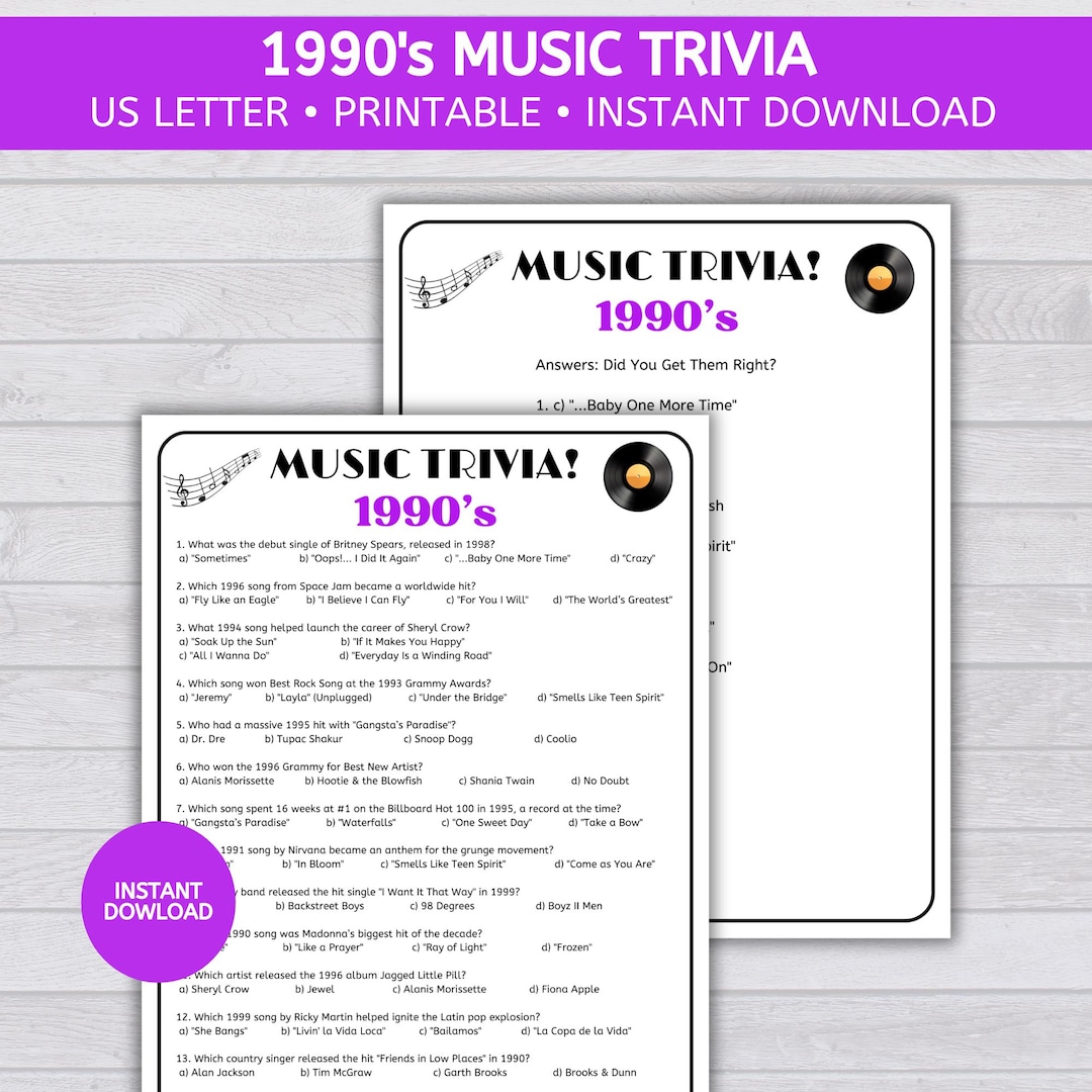 1990's Music Trivia Game, 90s Trivia, Game Night, Born in the 90's ...