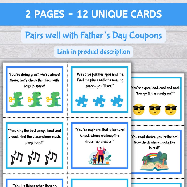Father's Day Scavenger Hunt Cards, Father's Day Treasure Hunt Clues ...