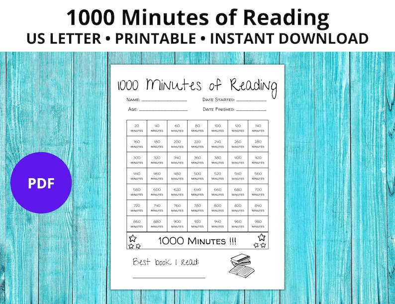 1000 Minutes of Reading, Summer Reading Tracker, Kids Reading Chart ...