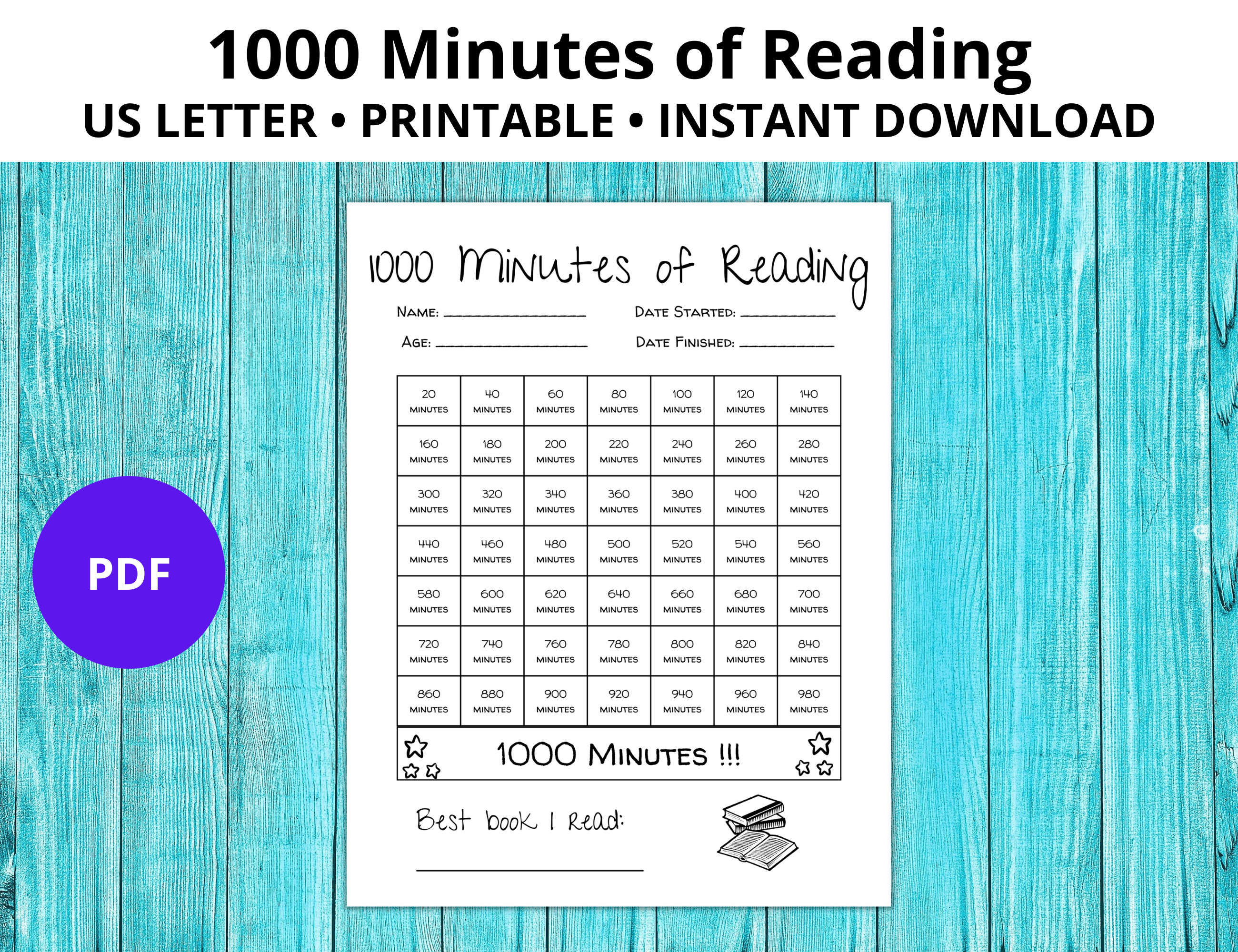 1000 Minutes of Reading, Summer Reading Tracker, Kids Reading Chart ...