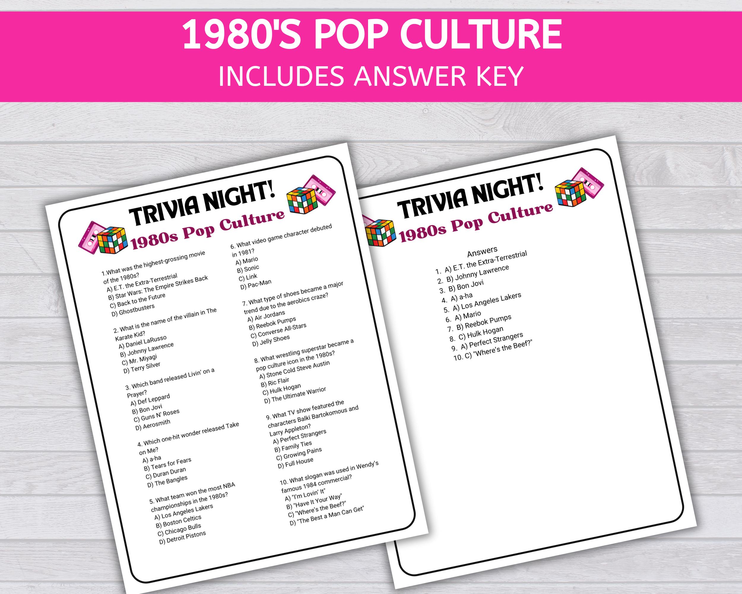 Trivia by Decade, Pop Culture Trivia, Pub Trivia, Printable PDF - Etsy