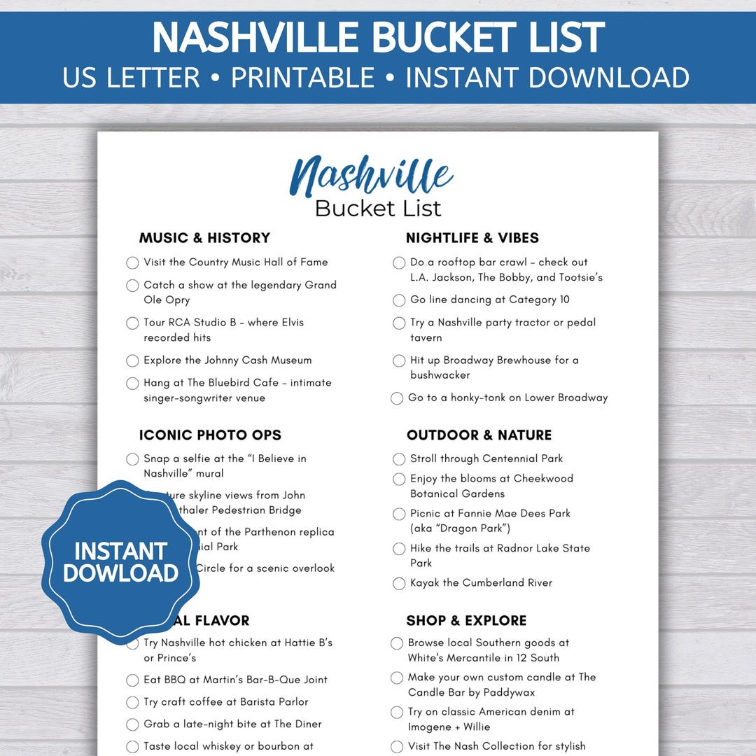 Nashville Travel Bucket List, Nashville Travel Checklist, Tennessee ...