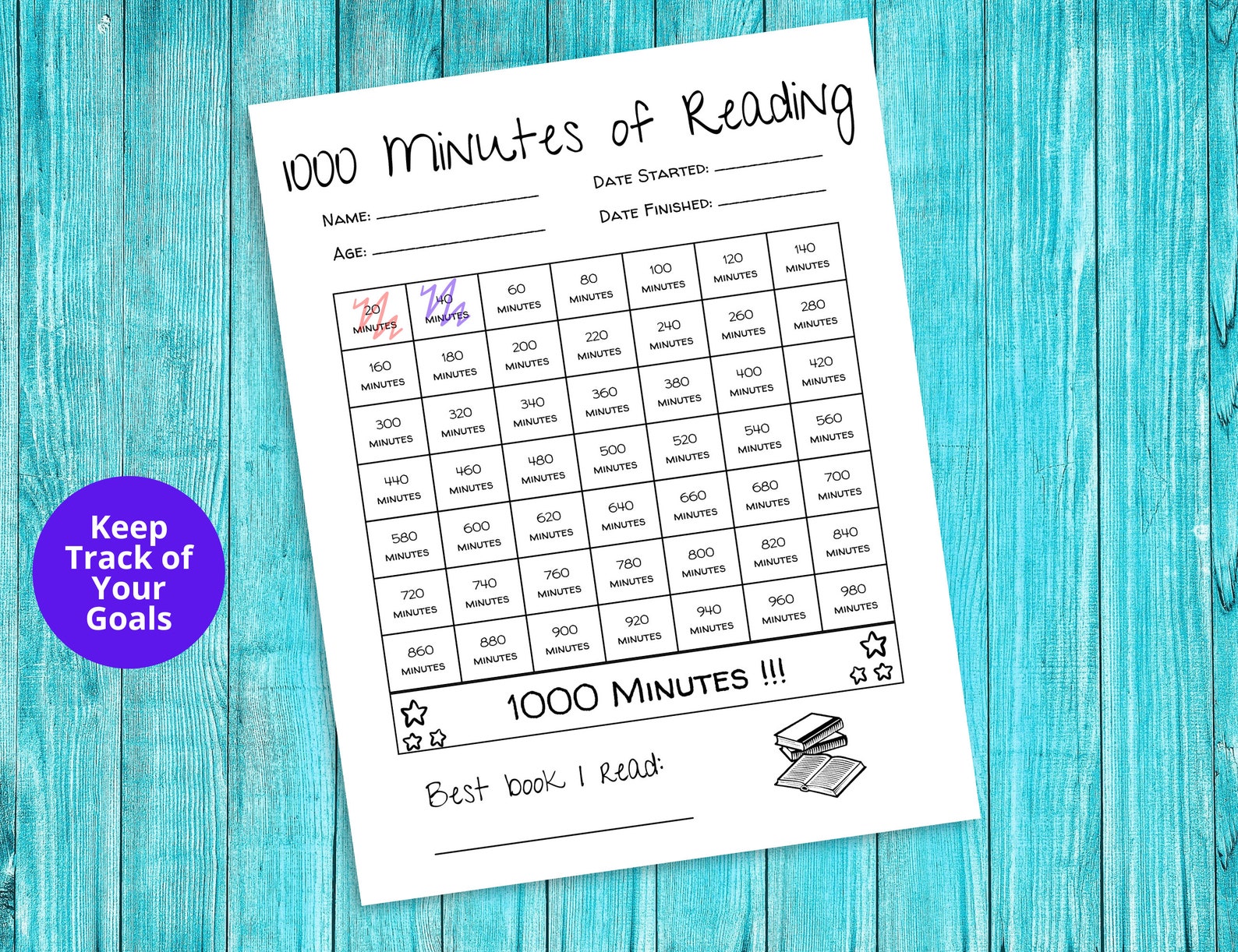 1000 Minutes of Reading, Summer Reading Tracker, Kids Reading Chart ...