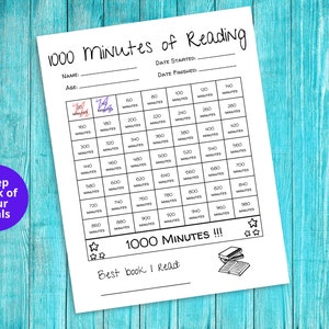 1000 Minutes of Reading, Summer Reading Tracker, Kids Reading Chart ...