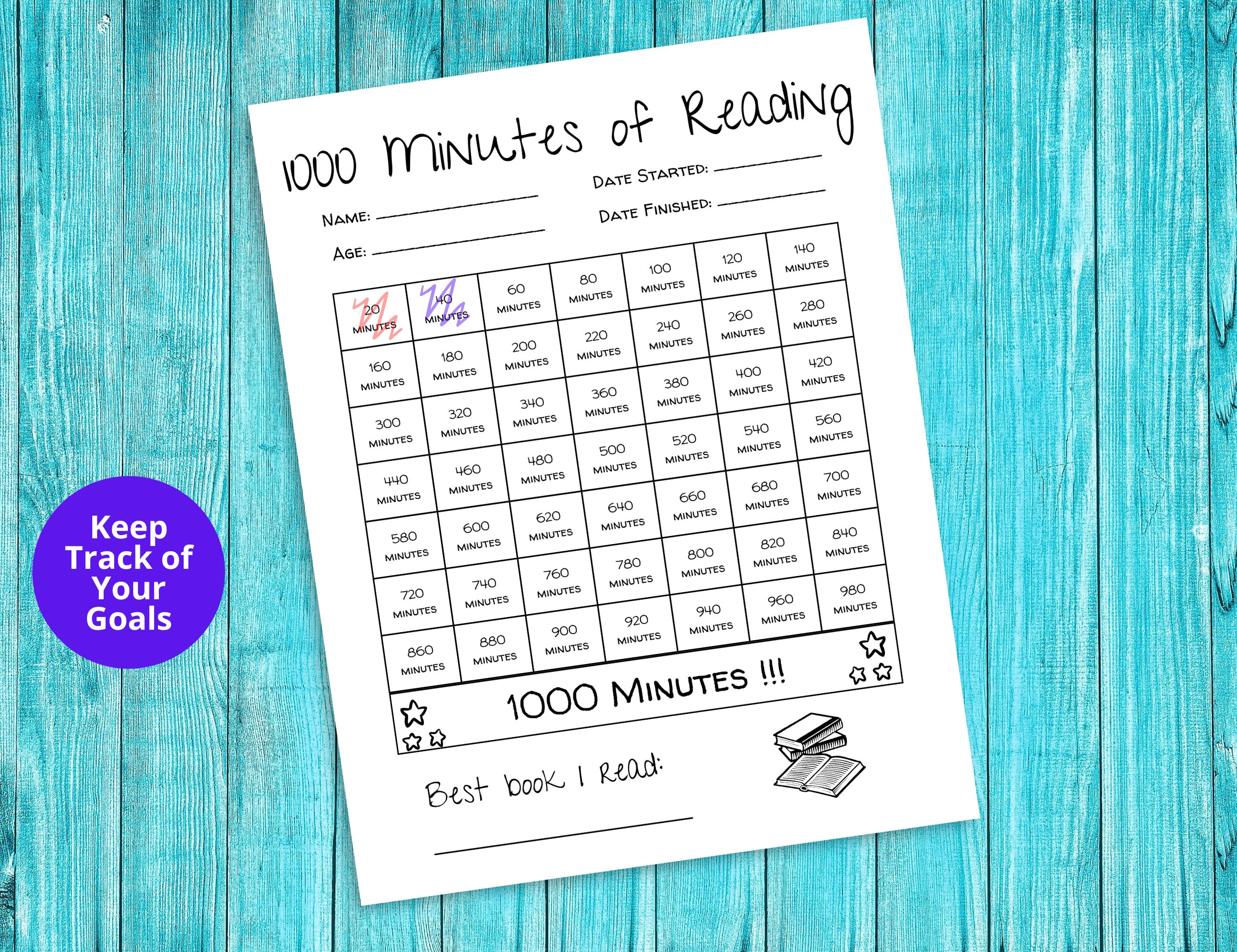 1000 Minutes of Reading, Summer Reading Tracker, Kids Reading Chart ...