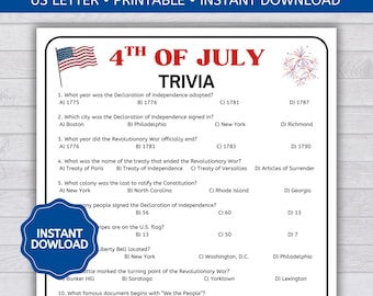 Fourth of July Trivia Game, July 4th Trivia Game, Independence Day ...