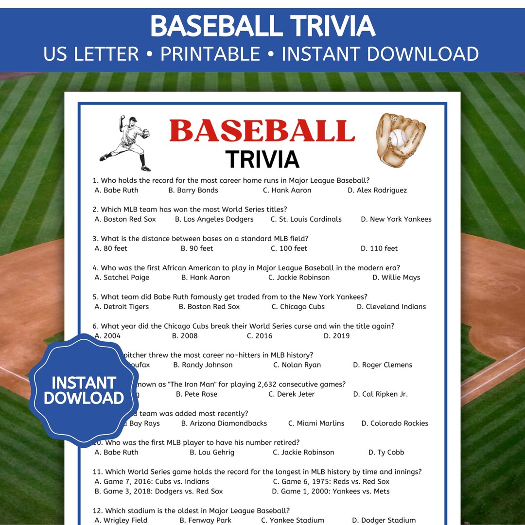 Baseball Trivia Game, MLB Trivia Game, Sports Trivia Quiz, Summer Party ...