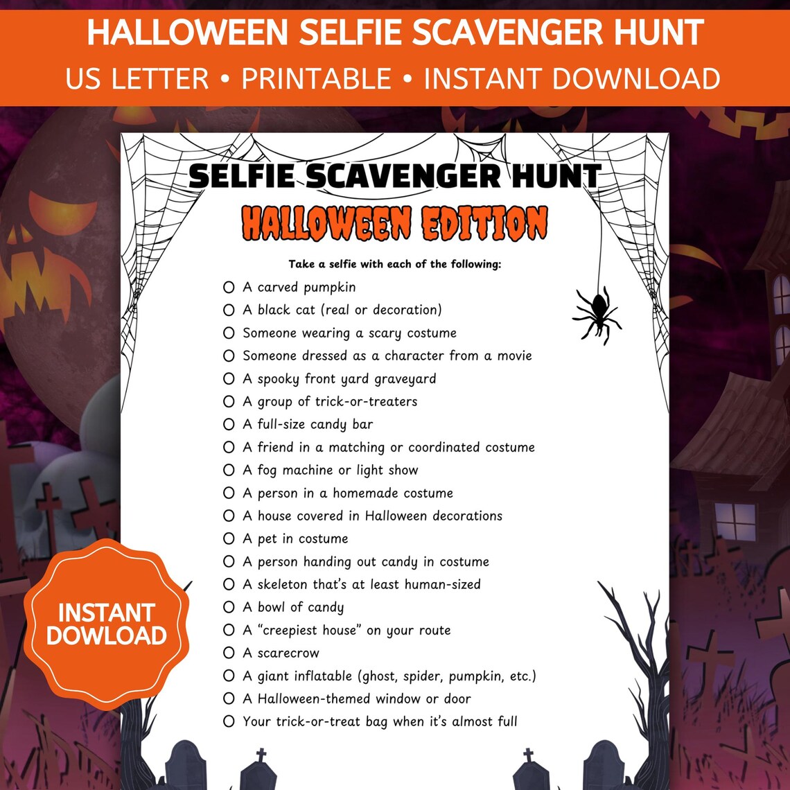 Halloween Selfie Scavenger Hunt, Halloween Party Game, Trick or Treat ...