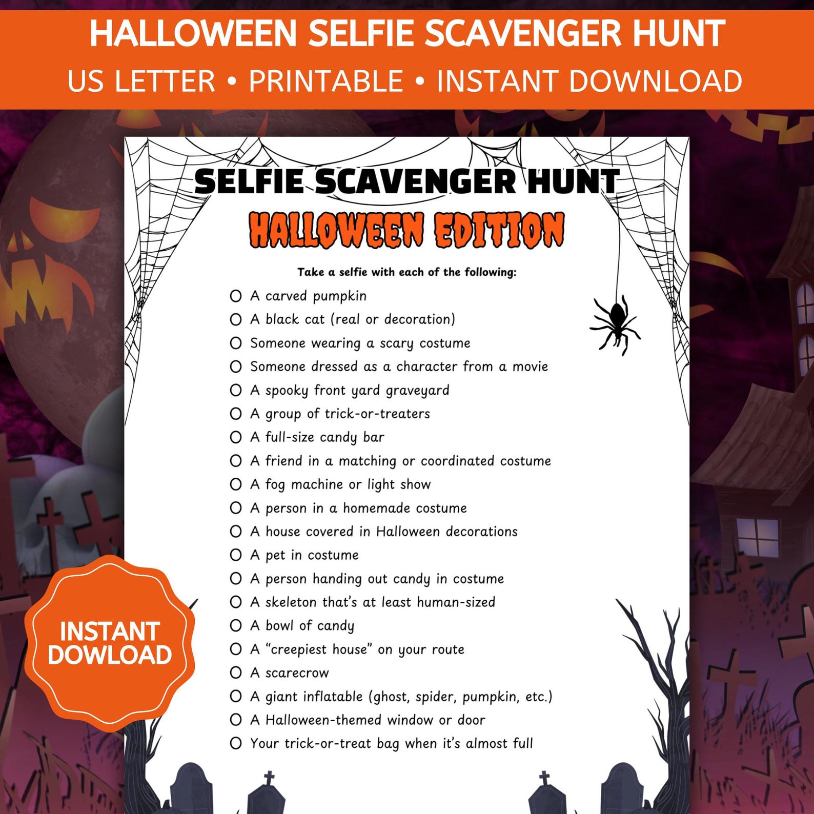Halloween Selfie Scavenger Hunt, Halloween Party Game, Trick or Treat ...