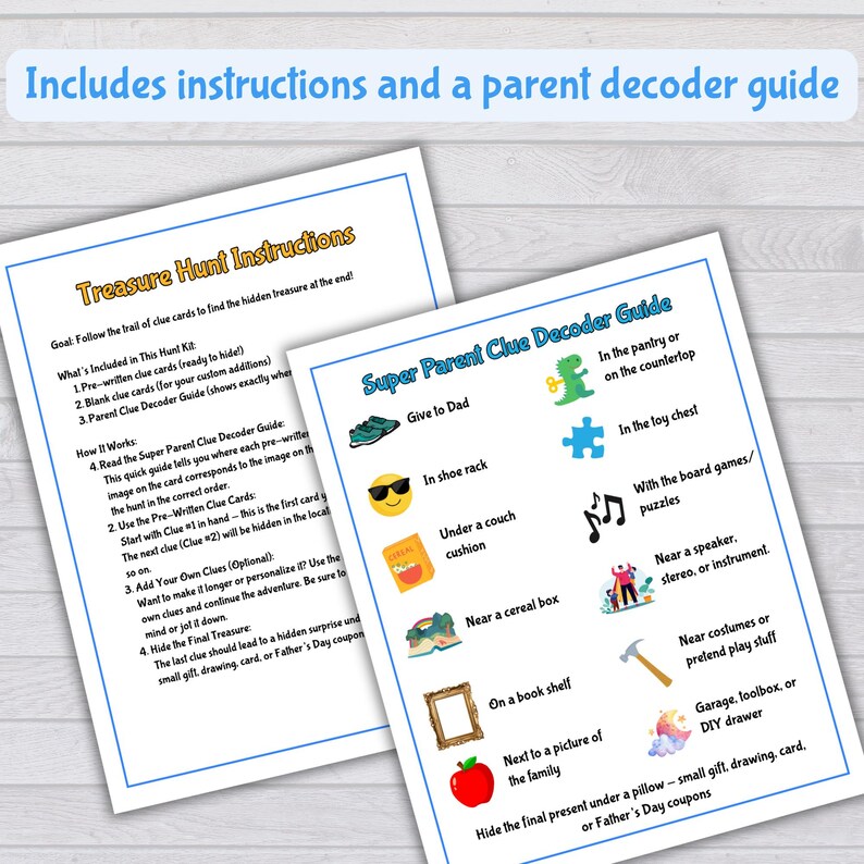 Father's Day Scavenger Hunt Cards, Father's Day Treasure Hunt Clues ...