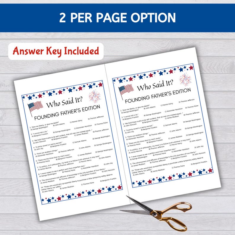 Founding Father's Trivia - Who Said It?, Fourth of July Trivia Game ...