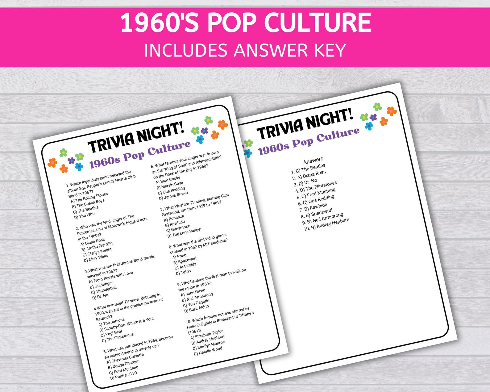Trivia by Decade, Pop Culture Trivia, Pub Trivia, Printable PDF - Etsy